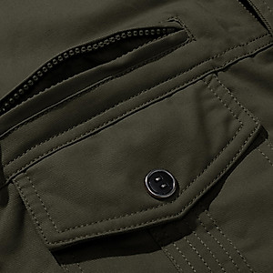 CRYSULLY Men's Cotton Jacket Winter Military Coats Fleece Lined Thick Work Coats Warm Cargo Jackets Army Green M