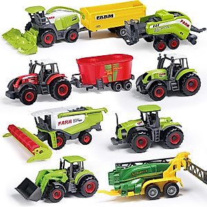 Oriate Farm Tractor Toys Vehicle with Farm Animals & Activity Play Mat, 38Pcs Educational Realistic Kid's DIY Farm Diecast Set, Kids Tractors Trailer Sprayer Cow Animal Toy Birthday Gift