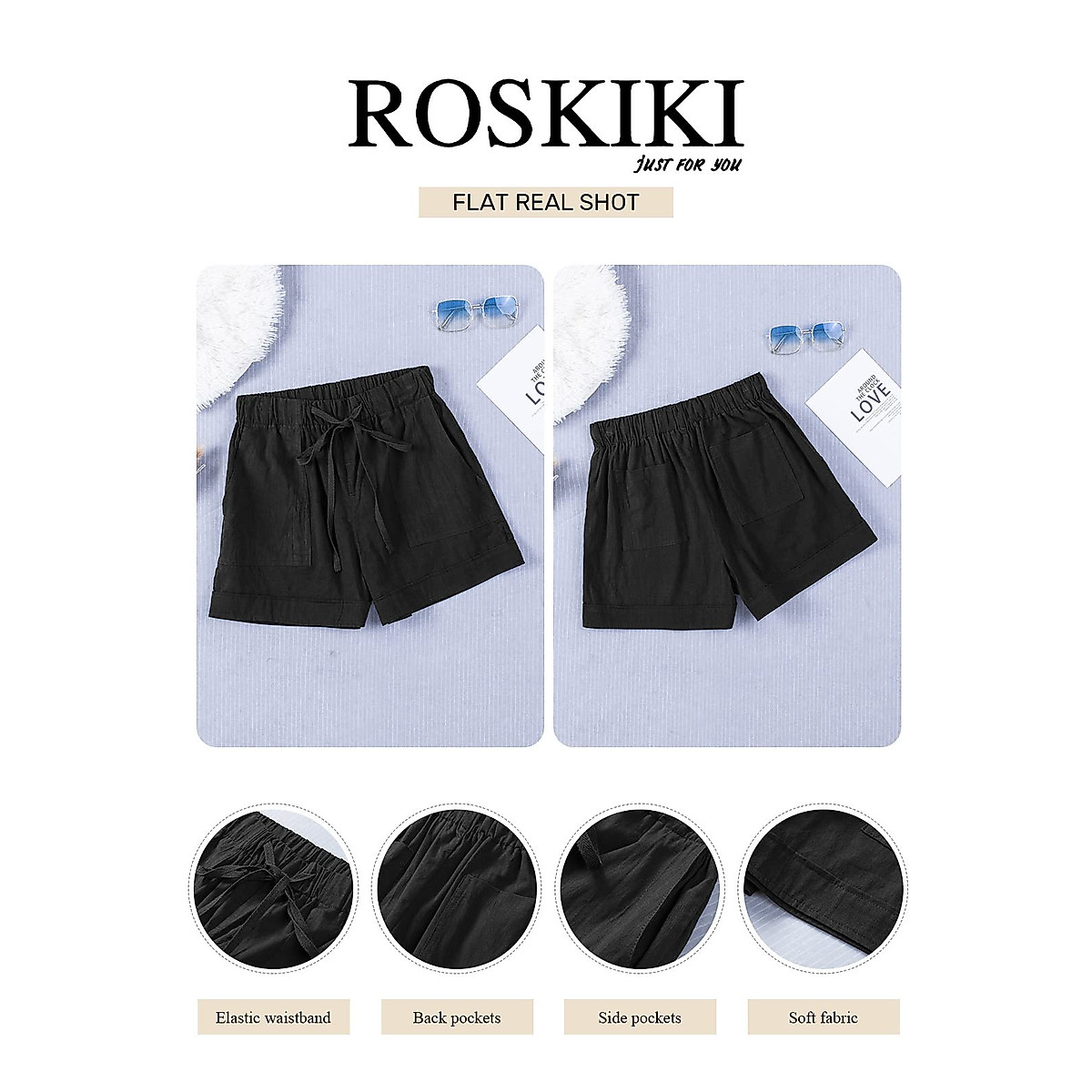 ROSKIKI Women's Drawstring Elastic Waist Summer Casual Beach Shorts Pattern Camouflage Large
