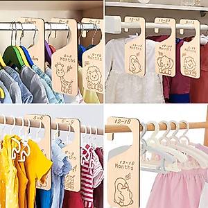 Gigicloud 7pcs Baby Closet Dividers for Clothes Organizer, Wooden Baby Closet Size Divider Organizer Set Clothing Dividers 0-24 Months Baby Clothes Size Hanger Organizer for Newborn Baby Clothes