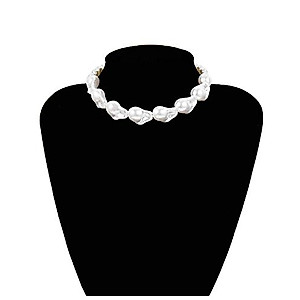 Cathercing Boho Baroque Irregular Pearl Pendant Choker Necklace for Women Vintage Charm Adjustable Chain Jewelry Simple Chic Cute Accessories Collocation on Beach