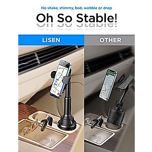 LISEN Cup Holder Phone Mount Holder No Shaking Cup Phone Holder for Car Rock Solid Car Phone Holder Mount for Cars, Trucks, SUVs etc, Compatible with iPhone 14 13 Plus Pro Max Samsung All 4-7'' Phones