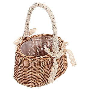 Wicker Rattan Flower Basket Willow Handwoven Basket with Handle and Plastic Insert Easter Eggs Candy Basket Flower Girl Baskets for Home Garden Decor Style 1