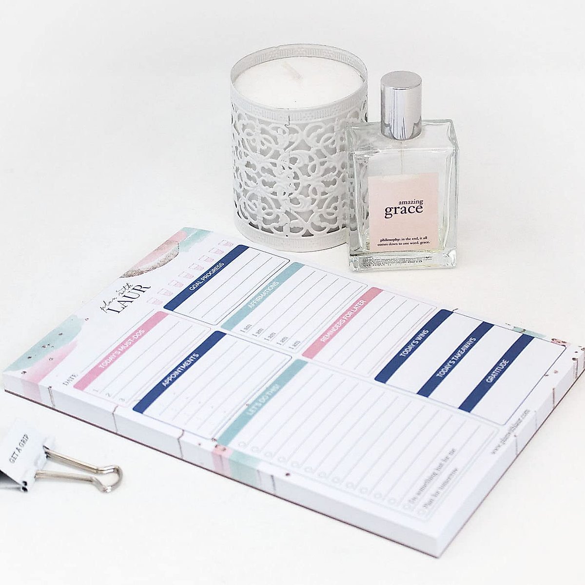 bloom daily planners Double Sided Daily Planning System Tear Off to-Do Pad - Undated Checklist Notepad Organizer with Perforated Sheets - 6" x 9" - Plan With Laur