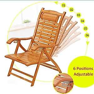 Sun Lounger Patio Reclining Chairs Loungers Camping Chairs Reclining Bamboo Bed Adjustable in 6 Positions Folding Deckchair with Ergonomic Curved Headrest Portable Deckchair for Balcony On The Patio,
