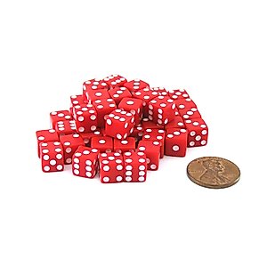 Koplow Games Set of 50 8mm Six-Sided D6 Small Square-Edge Dice - Red with White Pips