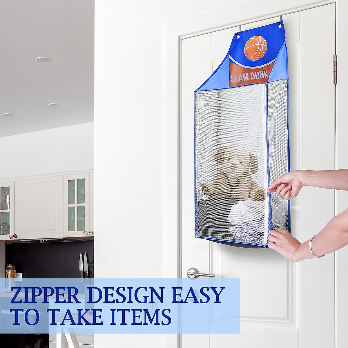 SPINFOX 2 Pack Over the Door Laundry Hamper, Hanging Basketball Laundry Hamper with Zipper, Foldable Mesh Laundry Bakset for Dirty Cloth Toy Towel Saving Space Storage and Organization - Basketball