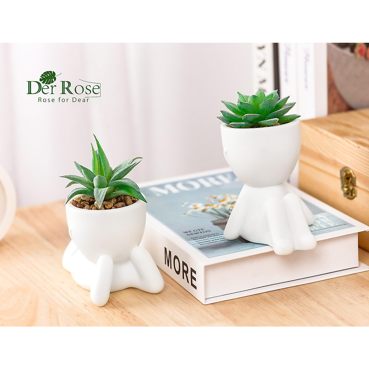 Der Rose Set of 2 Fake Plants Artificial Succulent Plants for Office Desk Accessories Bathroom Home Room Aesthetic Decor Indoor