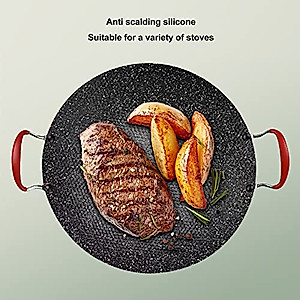 Korean BBQ Grill Pan, Non Stick with Anti Scalding Handle Round Barbecue Gill Plate for Gas Ceramic Stove(30cm)