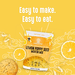 Lakanto Sugar Free Lemon Poppy Seed Muffin Mix - Sweetened with Monk Fruit Sweetener, 2g Net Carbs, Dairy Free, Keto Diet Friendly, Gluten Free, Natural Flavors, Almond Flour, Sea Salt (6.77 OZ)