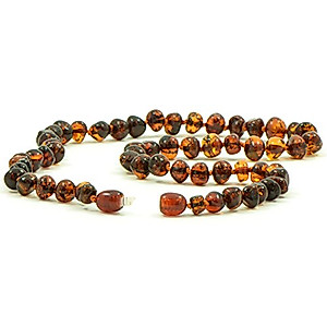 AmberJewelry Baltic Amber Beaded Necklaces for Adults - 21.6 inches (55cm) - Dark Cognac / Brown Color Amber Beads Necklace - Authentic / Polished Baltic Amber Beads Necklace collar de ámbar Handmade in Baltic Region
