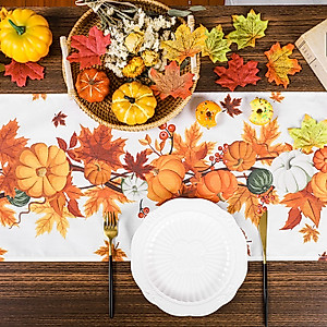 Ruisita Thanksgiving Table Runner 73 x 12 Inches Fall Maple Leaves Pumpkin Table Cloth Runner Polycotton Autumn Harvest Tablerunners for Thanksgiving Parties Decoration Fall Wedding Decorations