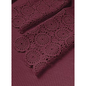 VICHYIE Womens Henley Long Sleeves Tunic Lace Tops V Neck Button Neck Casual Slim Fit Blouses Cute Shirts Red Small