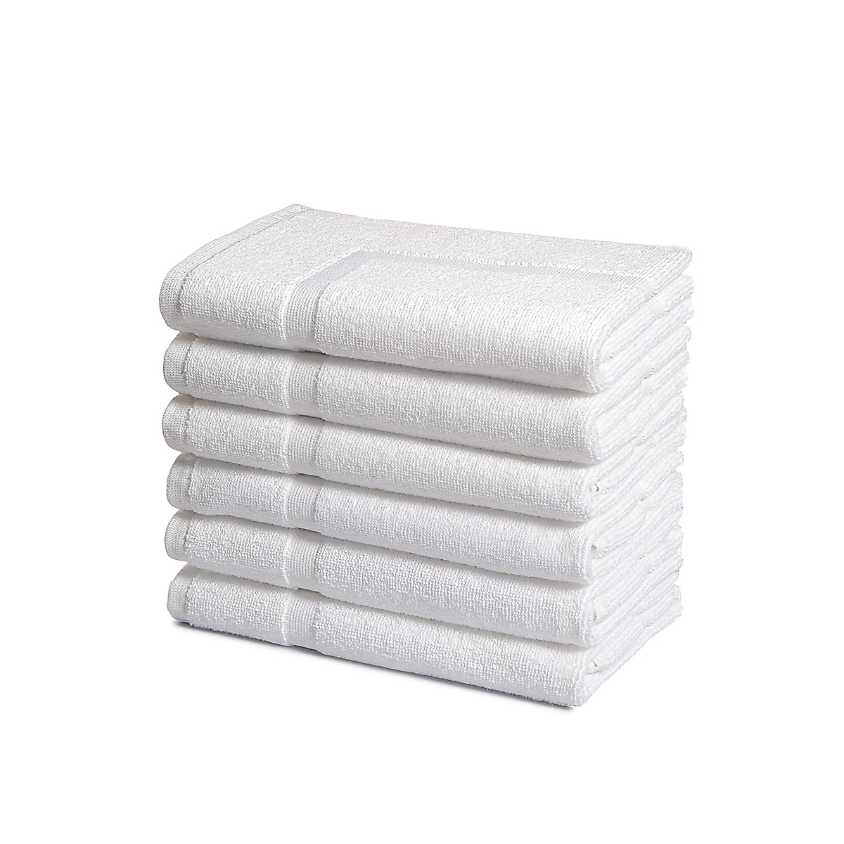 AmazonCommercial Premium 100% Cotton Bath Towel Mat Set, Pack of 6, 684 GSM, White, 30" x 20"