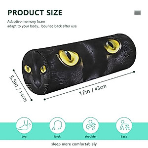 xigua Black Cat Neck Roll Pillow for Neck Relief with Removable Washable Cover - Memory Foam Round Cylinder Bolster, Ergonomically Designed for Head, Neck, Back, and Legs