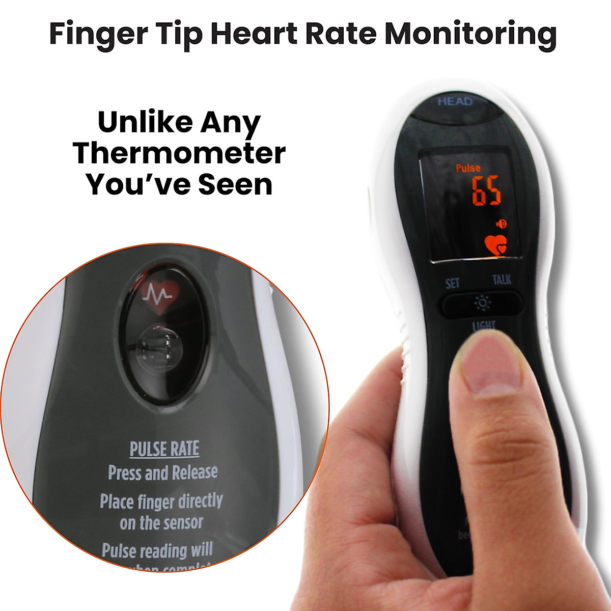 MOBI Digital Ear & Forehead Thermometer with Fingertip Pulse Reading, Flashlight & Fever Indicator, Room Temperature – Large Display, 3 Language Voice Readout for Baby, Kids & Adults