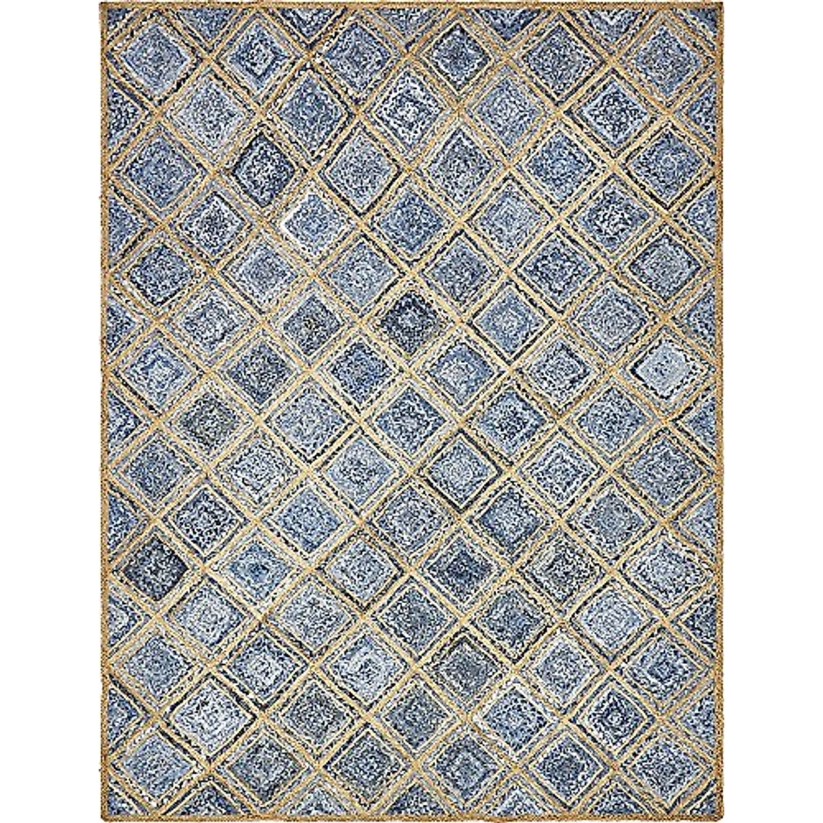 Unique Loom Braided Jute Collection Classic Quality Made Natural Hand Woven with Geometric Design Area Rug (9' 0 x 12' 0 Rectangular, Blue/ Natural)