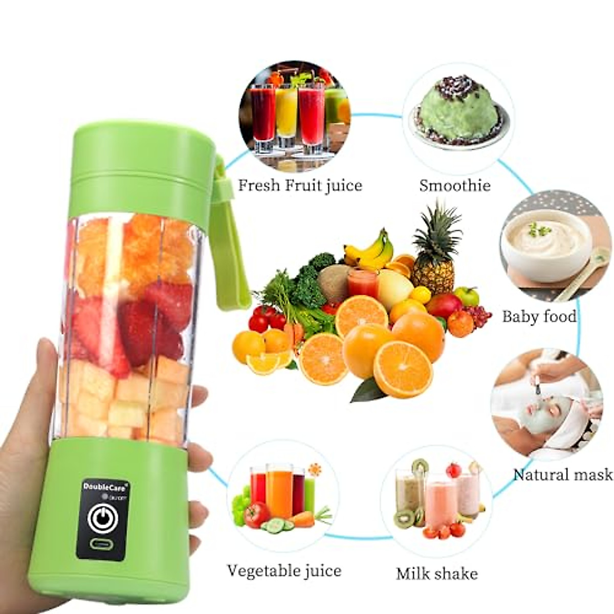 Portable Blender Cup,Electric USB Juicer Blender,Mini Blender Portable Blender For Shakes and Smoothies, Juice,380ml, Six Blades Great for Mixing,Green