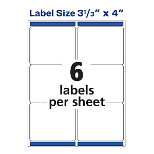 Avery Shipping Address Labels, Laser & Inkjet Printers, 60 Labels, 3-1/3x4 Labels, Permanent Adhesive (15264)