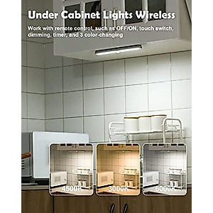 SZOKLED 20LED Under Cabinet Lights Remote Control, Dimmable Under Cabinet Lighting Wireless, Rechargeable Under Counter Lights for Kitchen, Shelf, Hallway, Display, Stairs, Multiple Colors 4 Pack