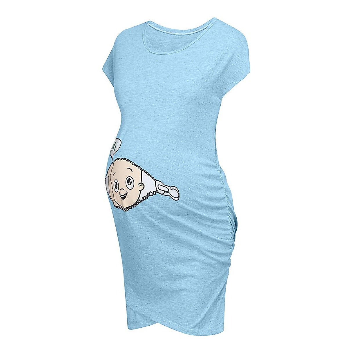 Lethez Women Maternity Bodycon Dress Sleeveless Pregnancy T-Shirt Dress Cartoon Letter Print Mini Dress (XL, Sky Blue)
