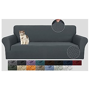 JIVINER Stretch Couch Cover Slipcovers 1 Piece Universal Couch Covers for 3 Cushion Couch Sofa (71"-91") Washable Pet Friendly 3 Seat Furniture Protector with Elastic Bottom (Sofa, Dark Gray)
