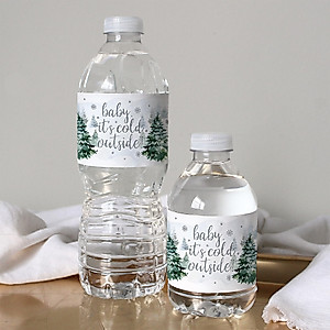 Baby It's Cold Outside Winter Baby Shower Water Bottle Labels, Waterproof Stickers for Water Bottles - 24 Count
