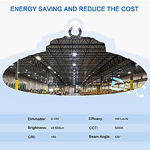 OPENLUX 300W UFO LED High Bay Lights 43,500lm (1200W MH/HPS Equiv.) 5000K 0-10V Dimmable High Bay LED Shop Lights UL Approved LED Warehouse Light AC100-277V