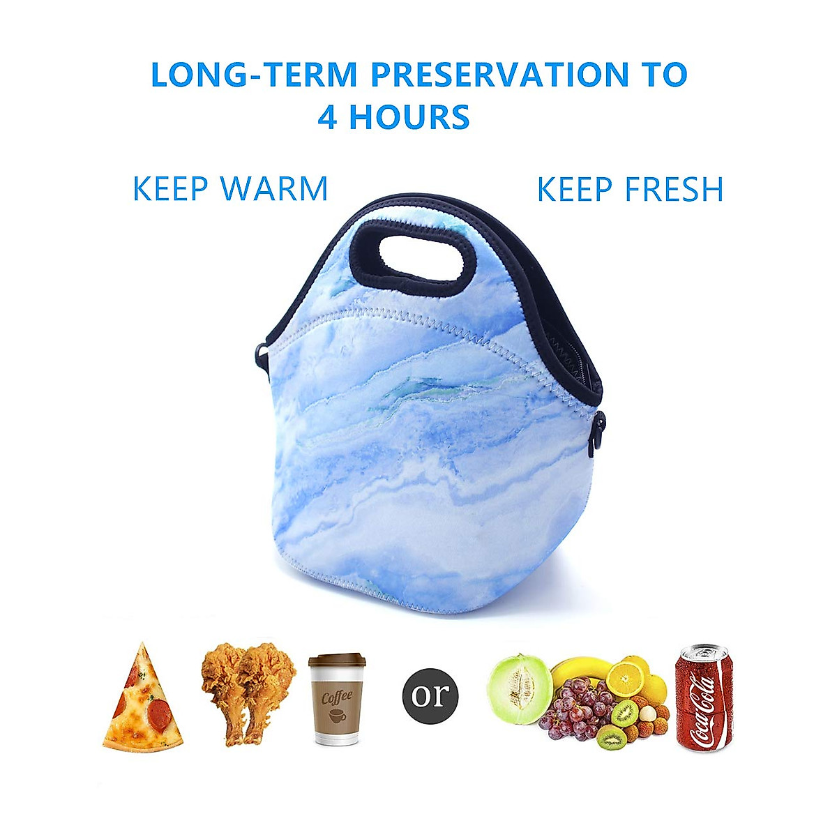 ALLENLIFE neoprene lunch bag Insulated handbags Lunch Box Cooler Bag for school children teen girls women (BLUE)