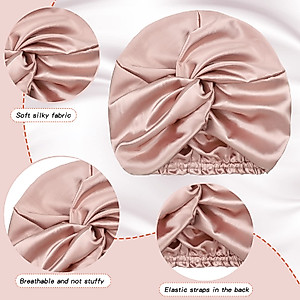 3 Pieces Silk Hair Wrap for Sleeping Women Bonnet Silk Sleeping Bonnet Elastic Hair Care Sleep Cap for Natural Curly Hair (Champagne, Black, Rose Gold)