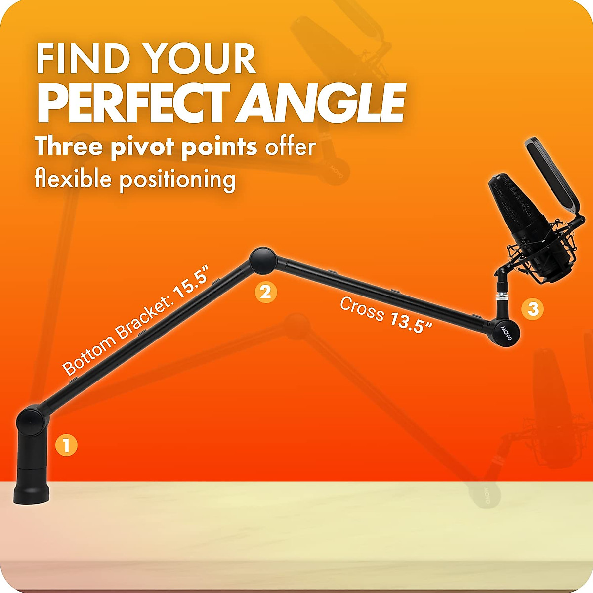 Movo ASM-7 Desktop Mic Boom Arm Stand - Desk Mic Stand with Desktop Clamp - Adjustable Microphone Arm Desk Mount - Compatible with Shure SM7B/MV7, Blue Yeti, HyperX Quadcast, Rode PodMic, and More