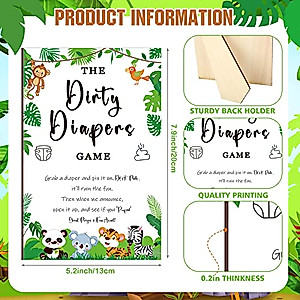 BBTO 51 Pcs Dirty Diaper Wooden Game Sign Baby Shower Game Sign Dirty Diaper Instruction Sign 50 Pcs Mini Diapers Cute Felt Diaper for Game Gender Neutral Party Baby Shower Game (Animal)