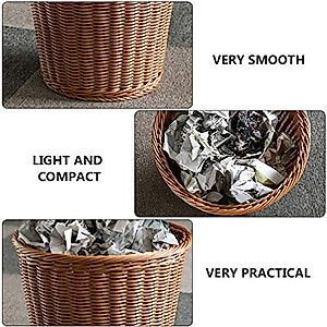 VORCOOL Round Rattan Waste Basket Bin Paper Wastebasket Books Newspaper Decorative can for Bedroom Desktop Coffee