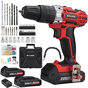 Cordless Drill Set, 20V Power Drill Kit with 2 X 2.0AH Battery, 44pcs Drill/Driver Bits, 1 Box Screws, Bubble Level, 3/8'' Chuck Electric Drill, 32NM, 21+3 Position, 2 Variable Speed