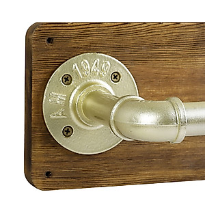 MyGift Rustic Burnt Solid Wood Paper Towel Holder Under Cabinet Wall Mount for Kitchen Paper Towel with Easy Refill Open End Industrial Brass Pipe Bar, Single Roll Paper Towel Rack Dispenser