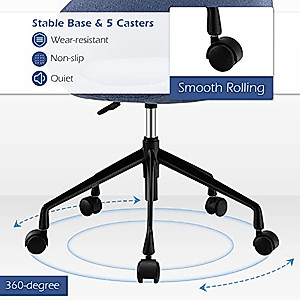 Giantex Home Office Chair, Swivel Desk Chair w/Round Back, Height Adjustable Task Chair w/Flexible Casters, Rolling Computer Chair for Study Room, Bedroom, Make-up Room, Blue