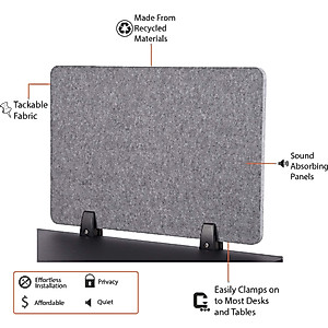 Stand Up Desk Store ReFocus Raw Clamp-On Acoustic Desk Divider Mounted Privacy Panel to Reduce Noise and Visual Distractions (Castle Gray, 23.6" x 16")