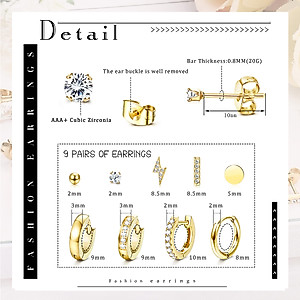 FASACCO Stud Huggies Earring Sets for Multiple Piercing Small Huggie Hoop Earrings Mini Gold Earrings Set
