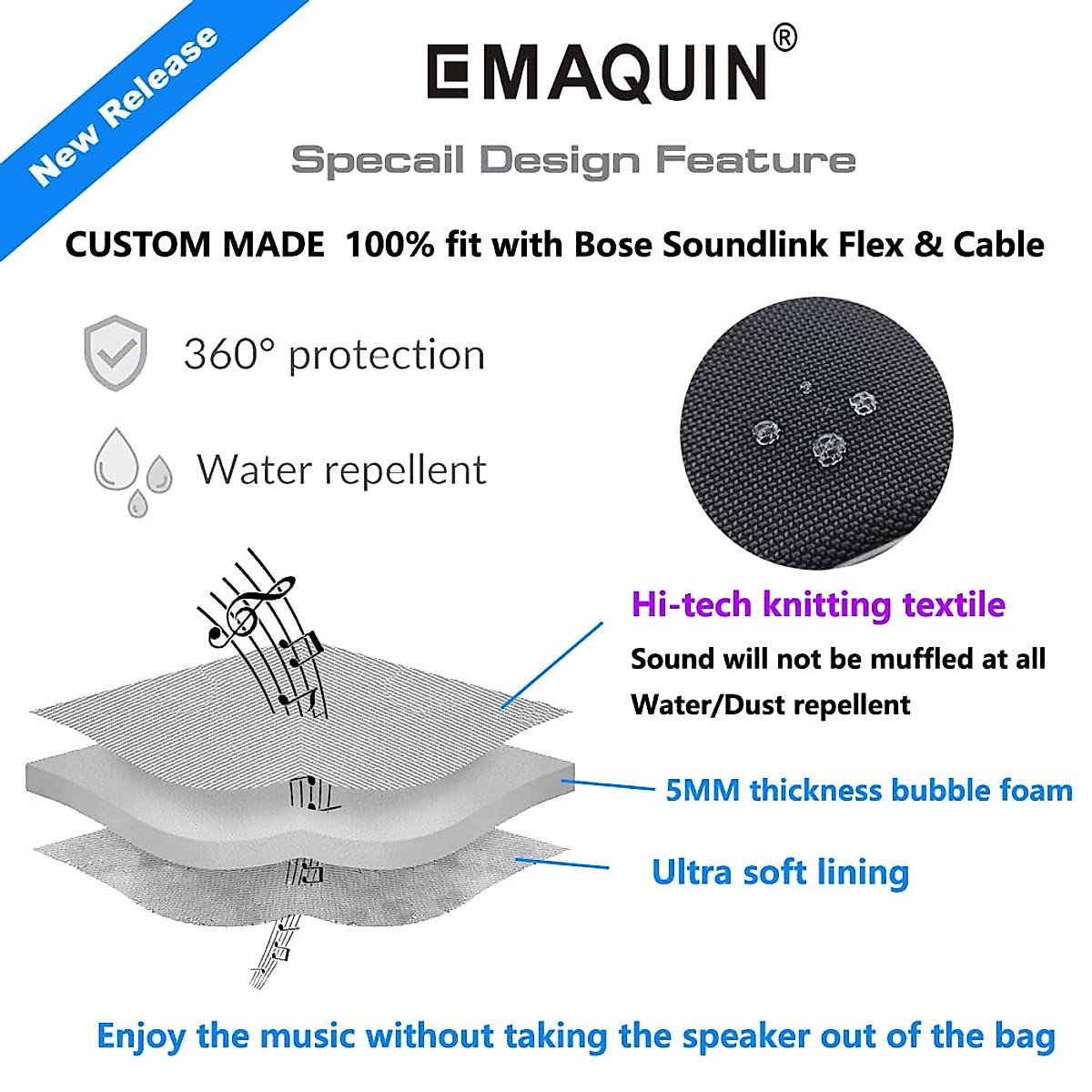 EMAQUIN Travel and Storage Carrying Case Bag for Bose Soundlink Flex Speaker(Enjoy Music Without Taking The Speaker from The Bag,Water Repellent,Good Protection,Black)