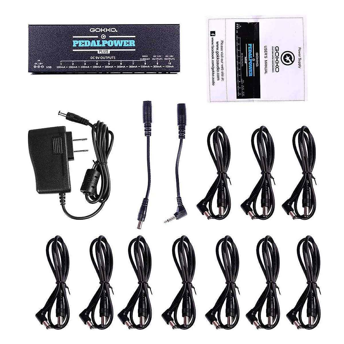 GOKKO Guitar Pedal Power Supply 10 Isolated DC Output for 9V 12V 18V Effect Pedal with Smart Short Circuit and Over Current Protection