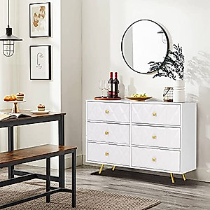 EazeHome White Dresser, 6 Drawers Dresser with Wide Double Drawer, Chest of Drawers Large Storage Cabinet for Bedroom, Living Room, Entryway, Hallway