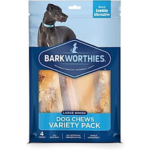 Barkworthies Healthy Dog Treats & Chews Large Dog Variety Pack (4 Chews) - Protein-Rich, Easily digestible, Rawhide Alternative - Great Gift for All Dogs