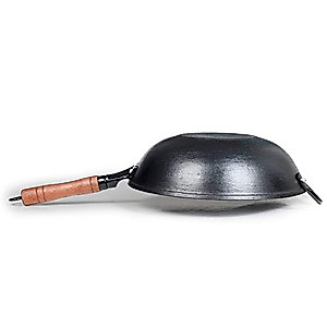 臻三环 ZhenSanHuan Cast Iron Woks and Stir Fry Pans, No Coating, Induction Suitable, Flat Bottom (32CM/12.6in)