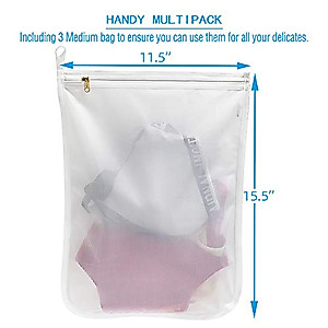 TENRAI 3 Pack (3 Medium) Delicates Laundry Bags, Bra Fine Mesh Wash Bag, Use YKK Zipper, Have Hanger Loops, Zippered, Protect Best Clothes in The Washer (White)