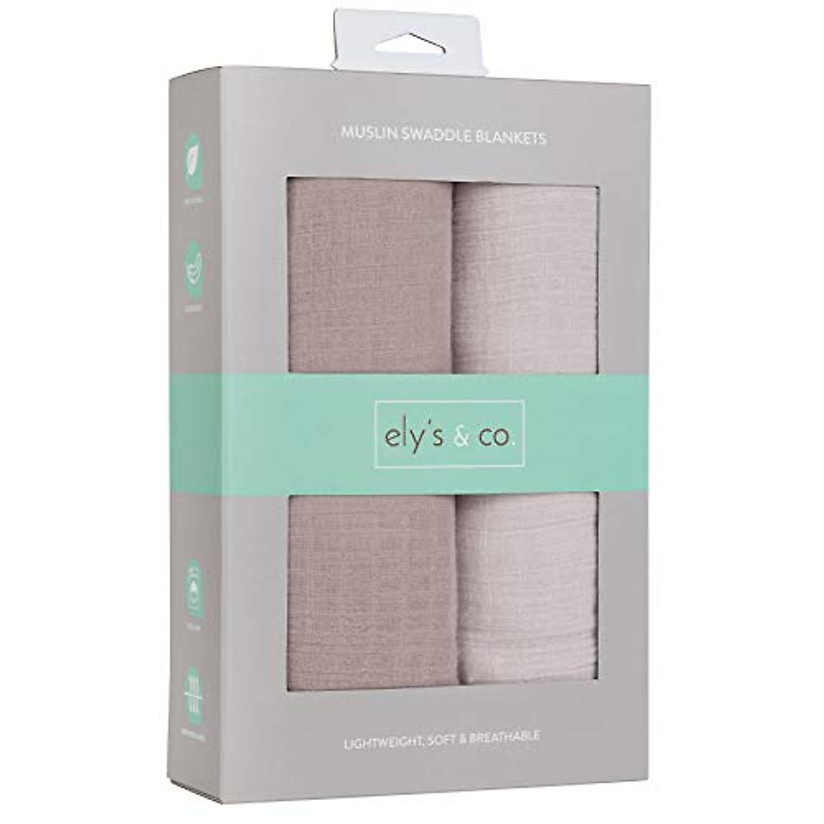Ely's & Co. Cotton Muslin Swaddle Blanket 2-Pack for Baby Boy and Baby Girl— 100% Cotton Muslin Extra-Large Swaddle Blankets (47” x 47”) — Pebble Gray & Simply Taupe