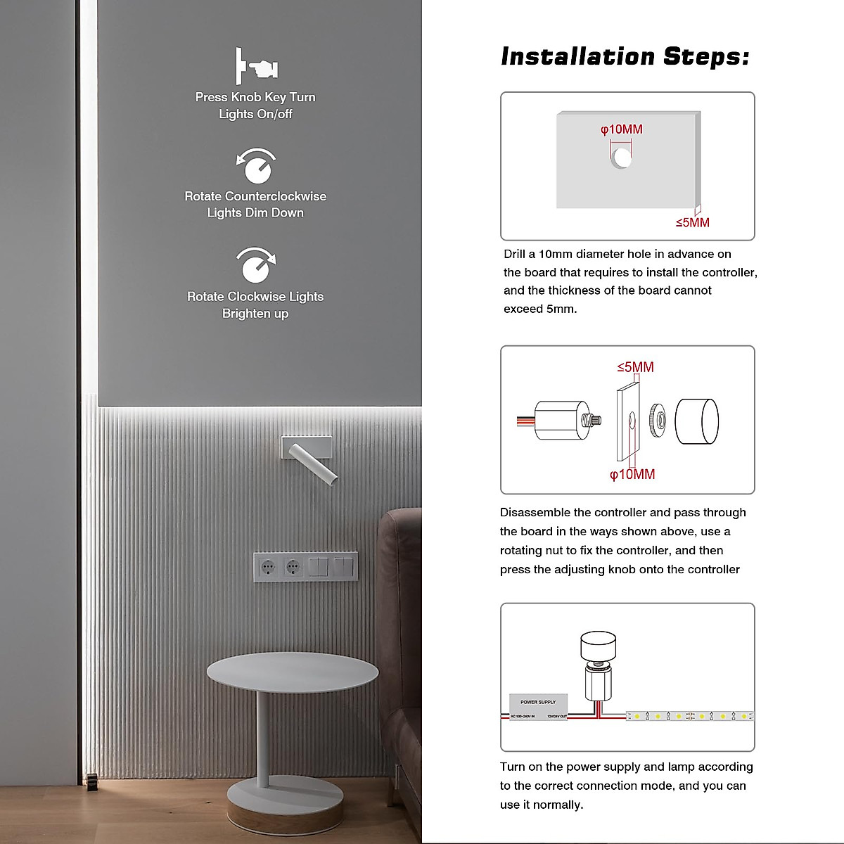 SURLED Dimmer Switch 12 Volt DC for LED RV Lights Interior, Dimmer Knob Waterproof IP65, Suitable for Camper, Recreational Vehicle, Boat, Auto, Truck, Marine and Strip Lighting