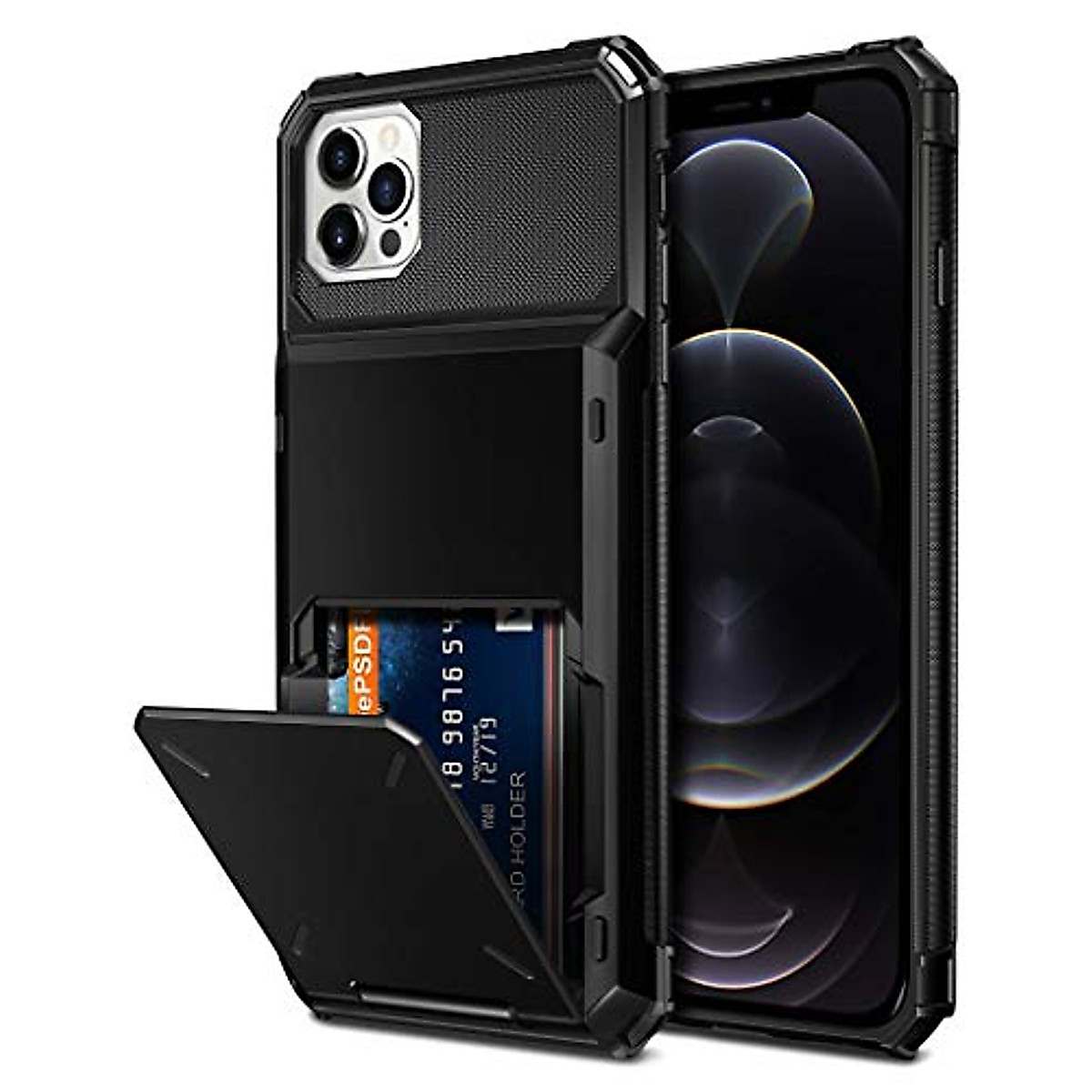 Vofolen Compatible with iPhone 12 Pro Max Case 5G Wallet 4-Card ID Slot Credit Card Holder Flip Hidden Pocket Dual Layer Hybrid TPU Bumper Armor Protective Hard Shell Back Cover Black