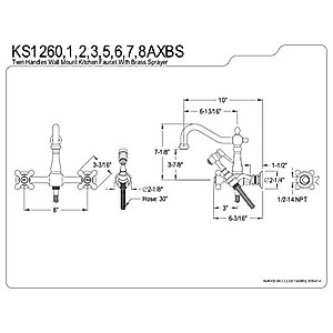 Kingston Brass KS1261AXBS Heritage Bridge Kitchen Faucet, Polished Chrome, 8 x 6.56 x 2.25
