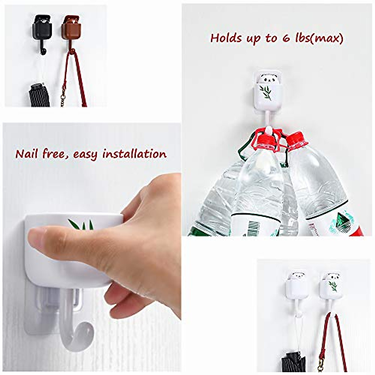 Gautsa Cute Peek-A-Boo Hooks, Self Adhesive, Pop up Cat Bear Animal Decorative for Kids Boys Girls, for Key Coat Robe Towel, 4 Pack (Bears)