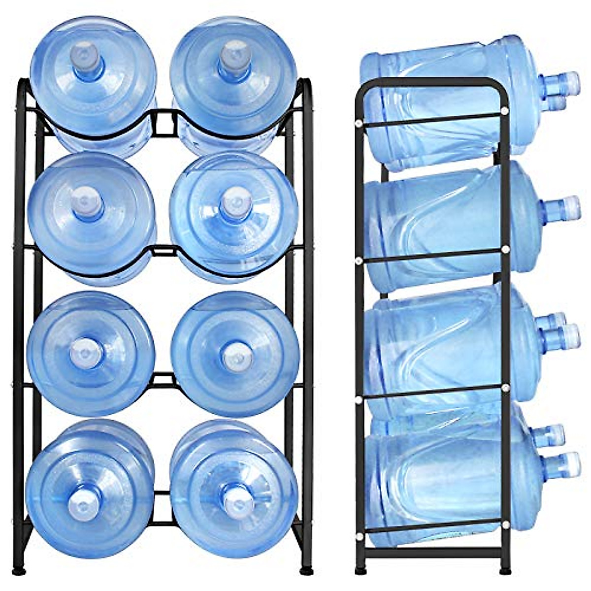 Water Bottle Storage Rack, 4-Tier Reinforced Carbon Steel Water Jug Holder for 8 Bottles of 5-Gallon Water Cooler Bottles Organizer for Office, Family, Garages, Restaurant, and Gym. Black